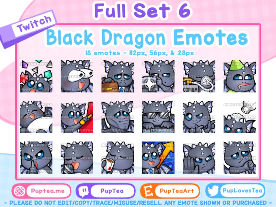 18x Cute Black / Grey Dragon Emotes Pack for Twitch Youtube - Etsy