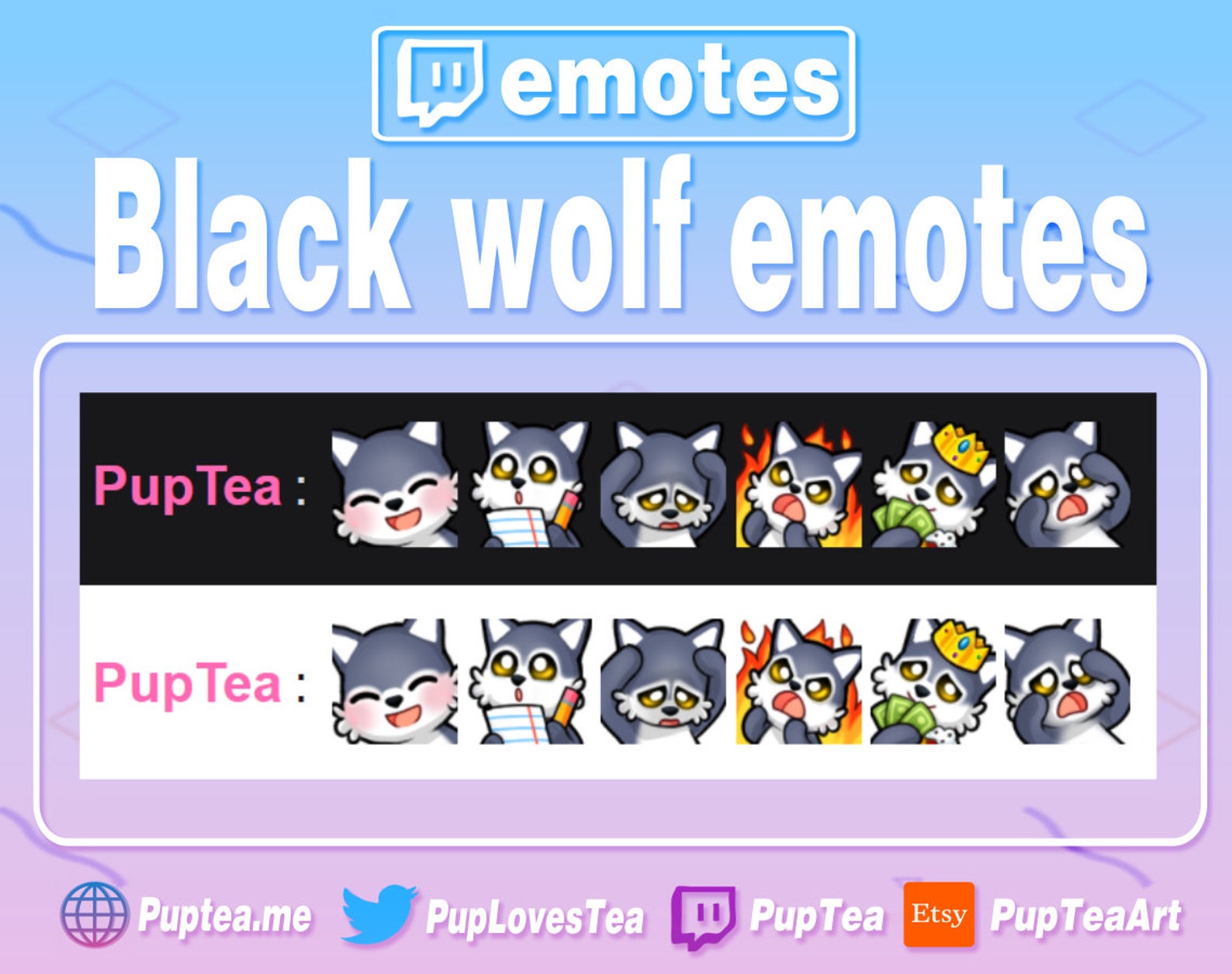 6x Cute Black Wolf Emotes Pack for Twitch Youtube and Discord - Etsy