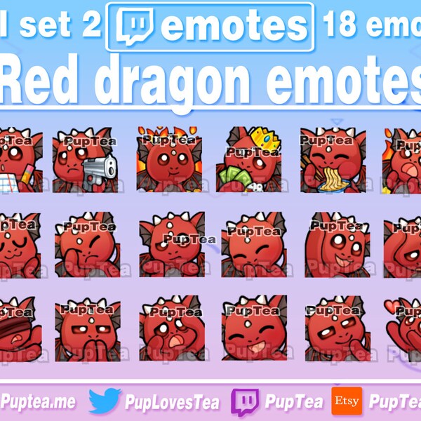 Cute Red Dragon Emotes Pack for Twitch and Discord - Etsy