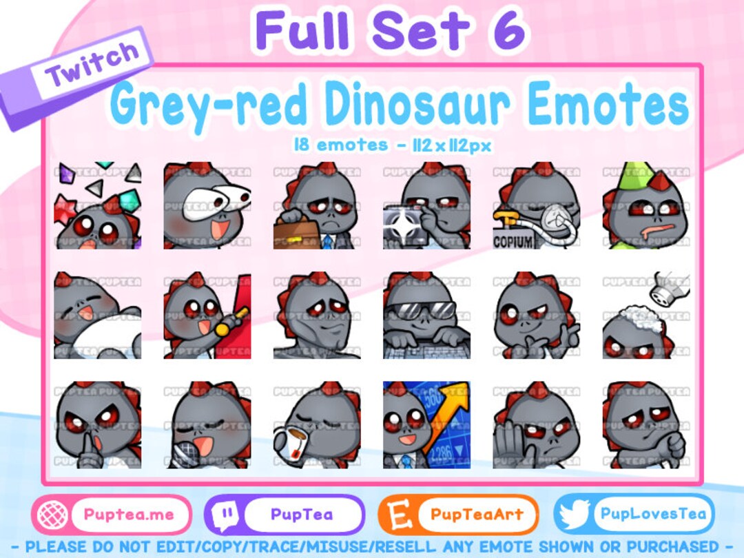 18x Cute Grey-red Dinosaurs Emotes Pack for Twitch Youtube and Discord ...