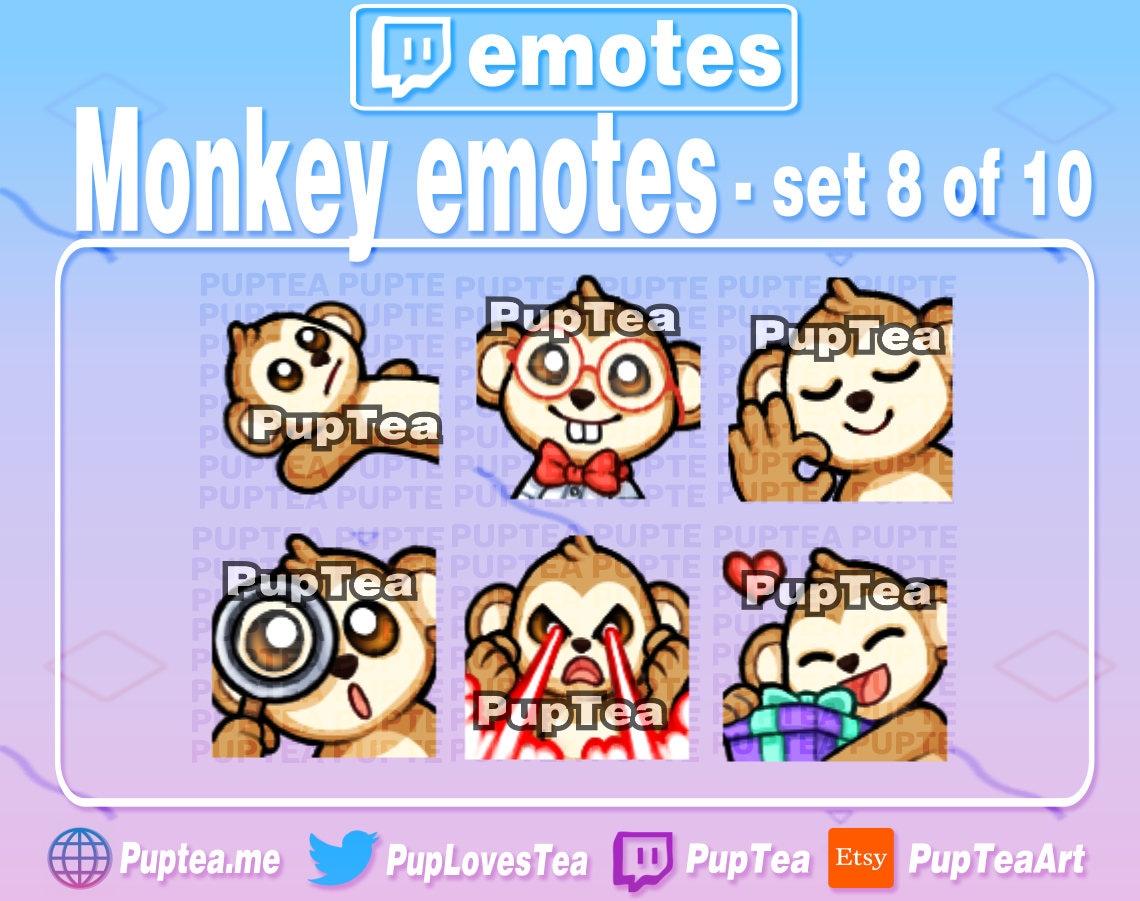 6x Cute Monkey Emotes Pack for Twitch Youtube and Discord Set 8 - Etsy