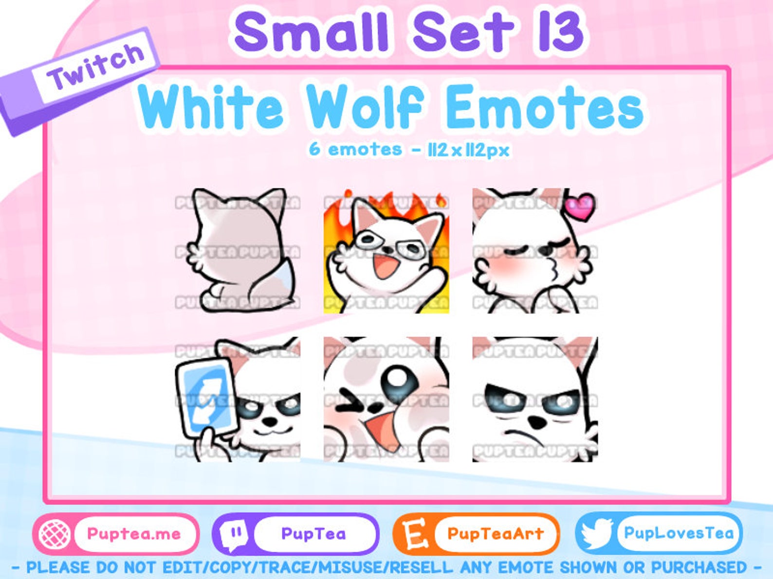 6x Cute White Wolf Emotes Pack for Twitch Youtube and Discord Set 13 - Etsy
