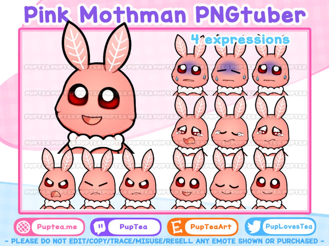 Cute Pink Mothman Pngtuber / Premade Pngtuber / Veadotube Mini / Voice ...