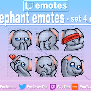 6x Cute Elephant Emotes Pack for Twitch Youtube and Discord - Etsy