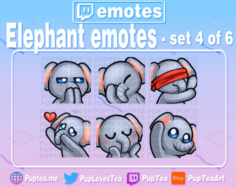6x Cute Elephant Emotes Pack for Twitch Youtube and Discord - Etsy