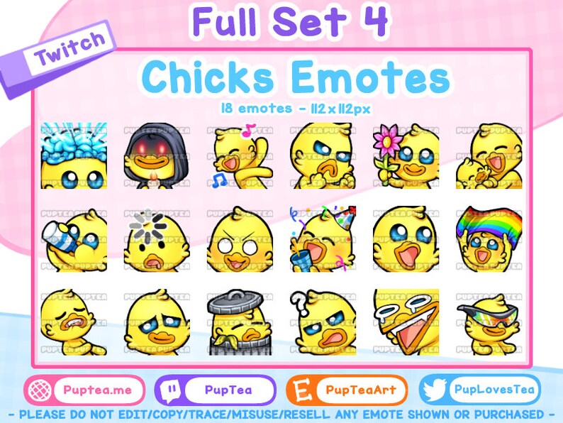 18x Cute Chick / Duck Emotes Pack for Twitch Youtube and Discord Full ...