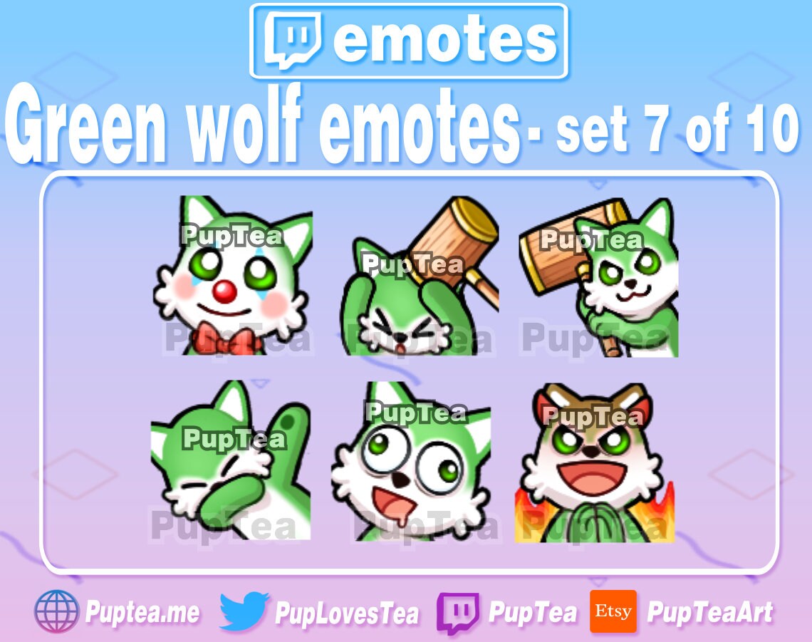 6x Cute Green Wolf Emotes Pack for Twitch Youtube and Discord - Etsy
