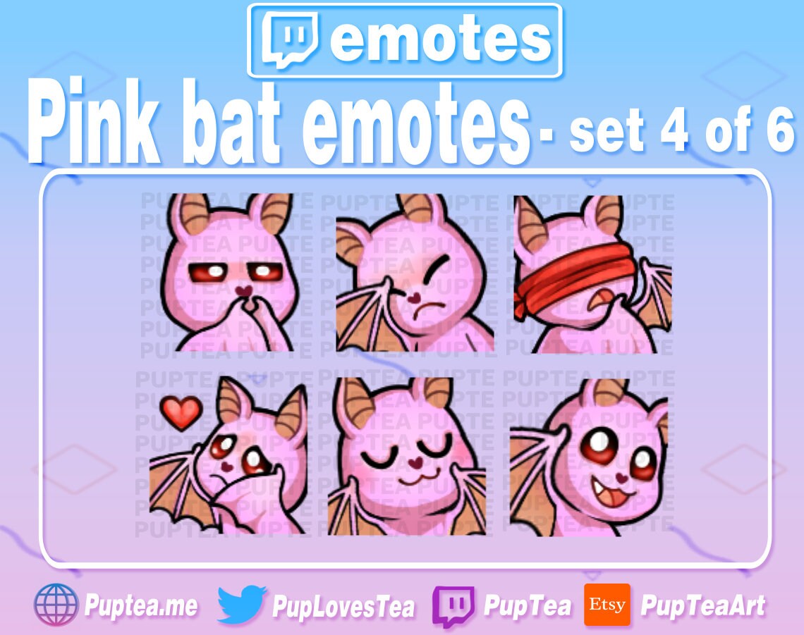 6x Cute Pink Bat Emotes Pack for Twitch Youtube and Discord - Etsy