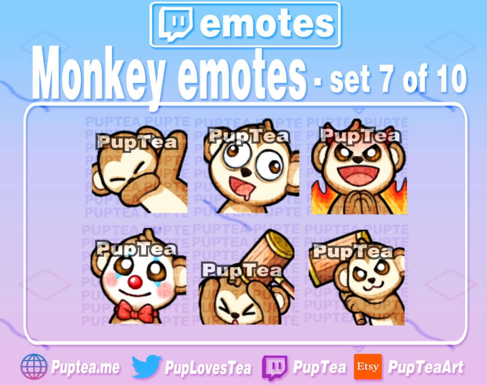 6x Cute Monkey Emotes Pack for Twitch Youtube and Discord Set 7 - Etsy