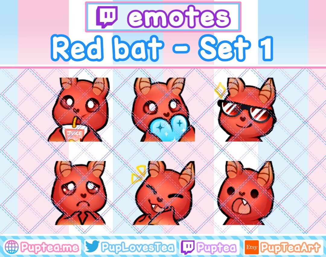 6x Cute Red Bat Emotes Pack for Twitch Youtube and Discord | Set 1 - Etsy