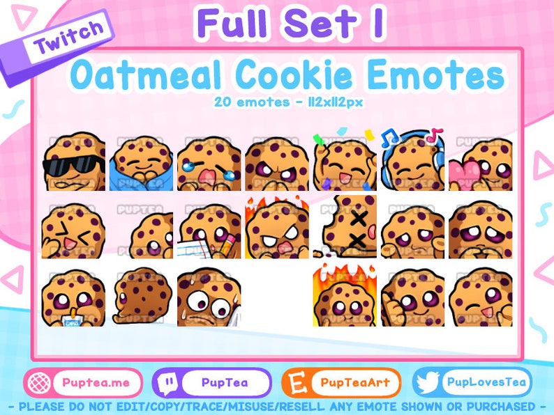 20x Cute Oatmeal Cookie Emotes Pack for Twitch Youtube and Discord ...