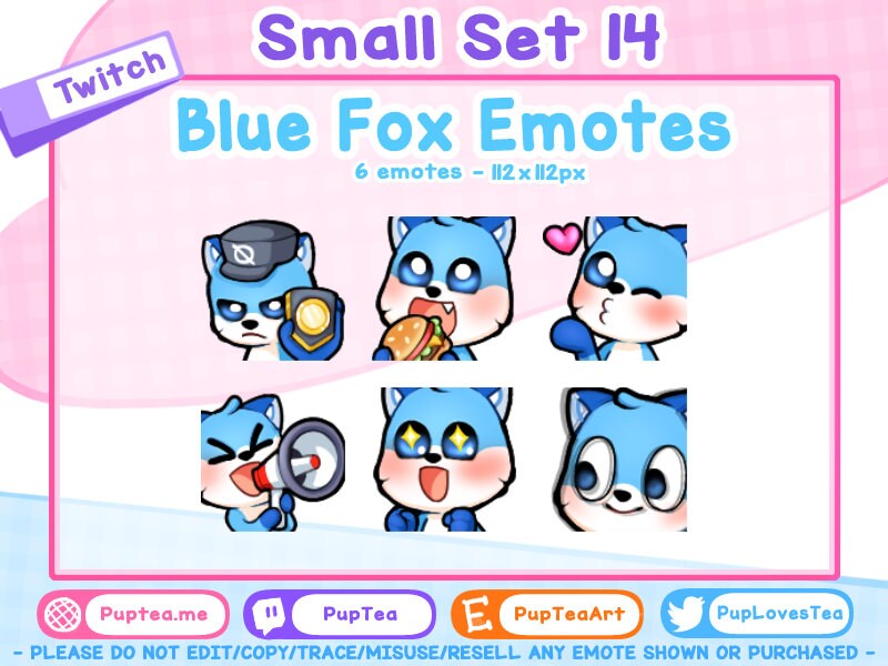 6x Cute Blue Fox Emotes Pack for Twitch Youtube and Discord Set 14 - Etsy