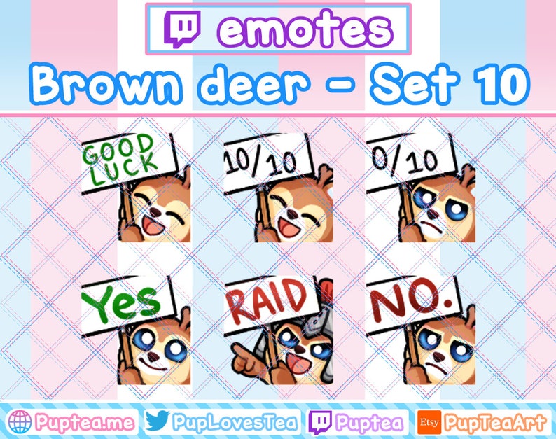 6x Cute Brown Deer Emotes Pack for Twitch Youtube and Discord | Set 10 ...