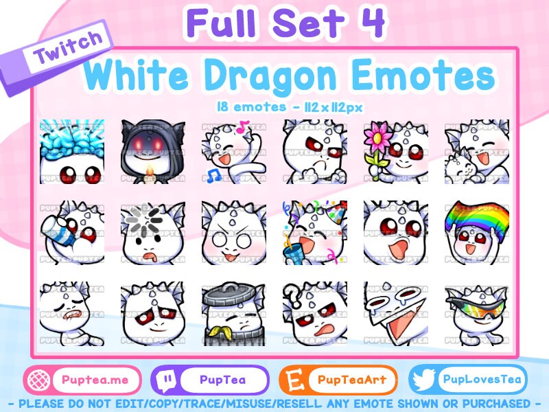 18x Cute White Dragon Emotes Pack for Twitch Youtube and Discord Full ...