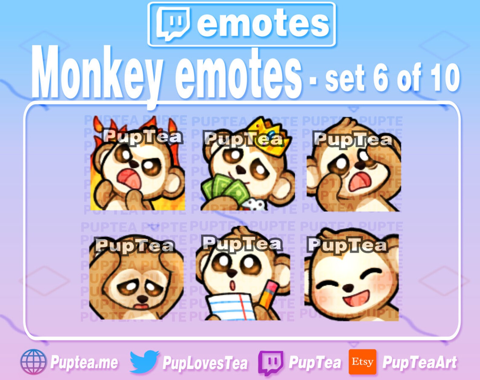 6x Cute Monkey Emotes Pack for Twitch Youtube and Discord Set 6 - Etsy