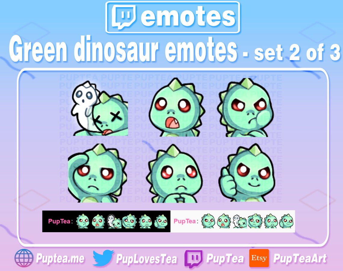 6x Cute Green Dinosaur Emotes Pack for Twitch Youtube and - Etsy