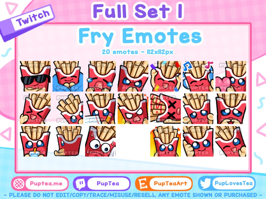 20x Cute Fry / Fries Emotes Pack for Twitch Youtube and Discord | Full ...