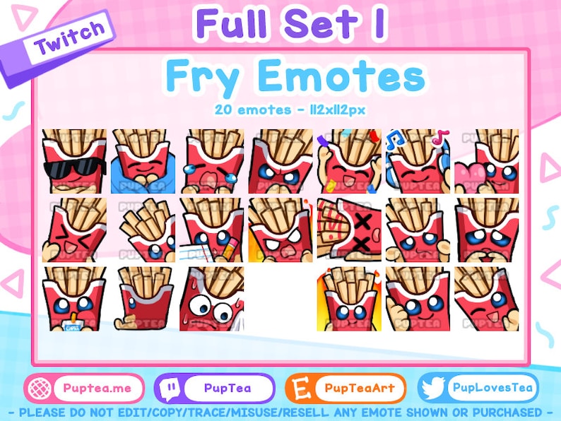 20x Cute Fry / Fries Emotes Pack for Twitch Youtube and Discord | Full ...