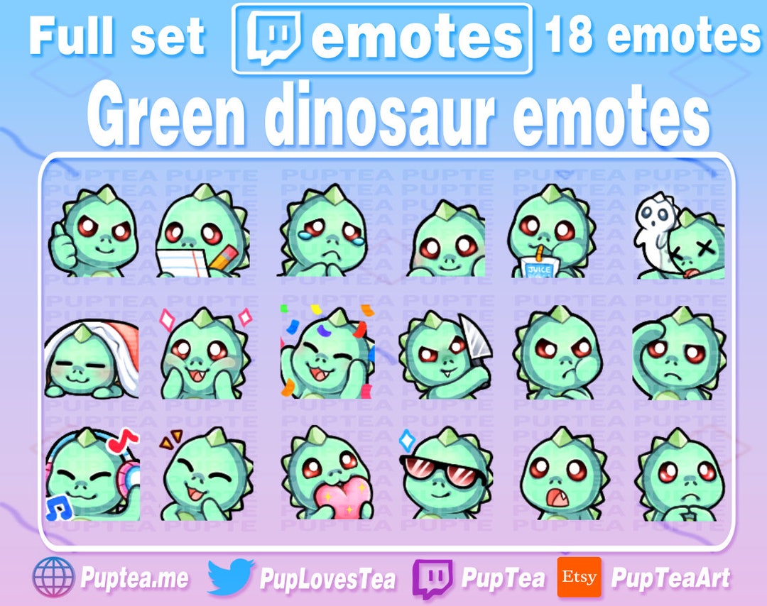 18x Cute Green Dinosaur Emotes Pack for Twitch Youtube and Discord ...