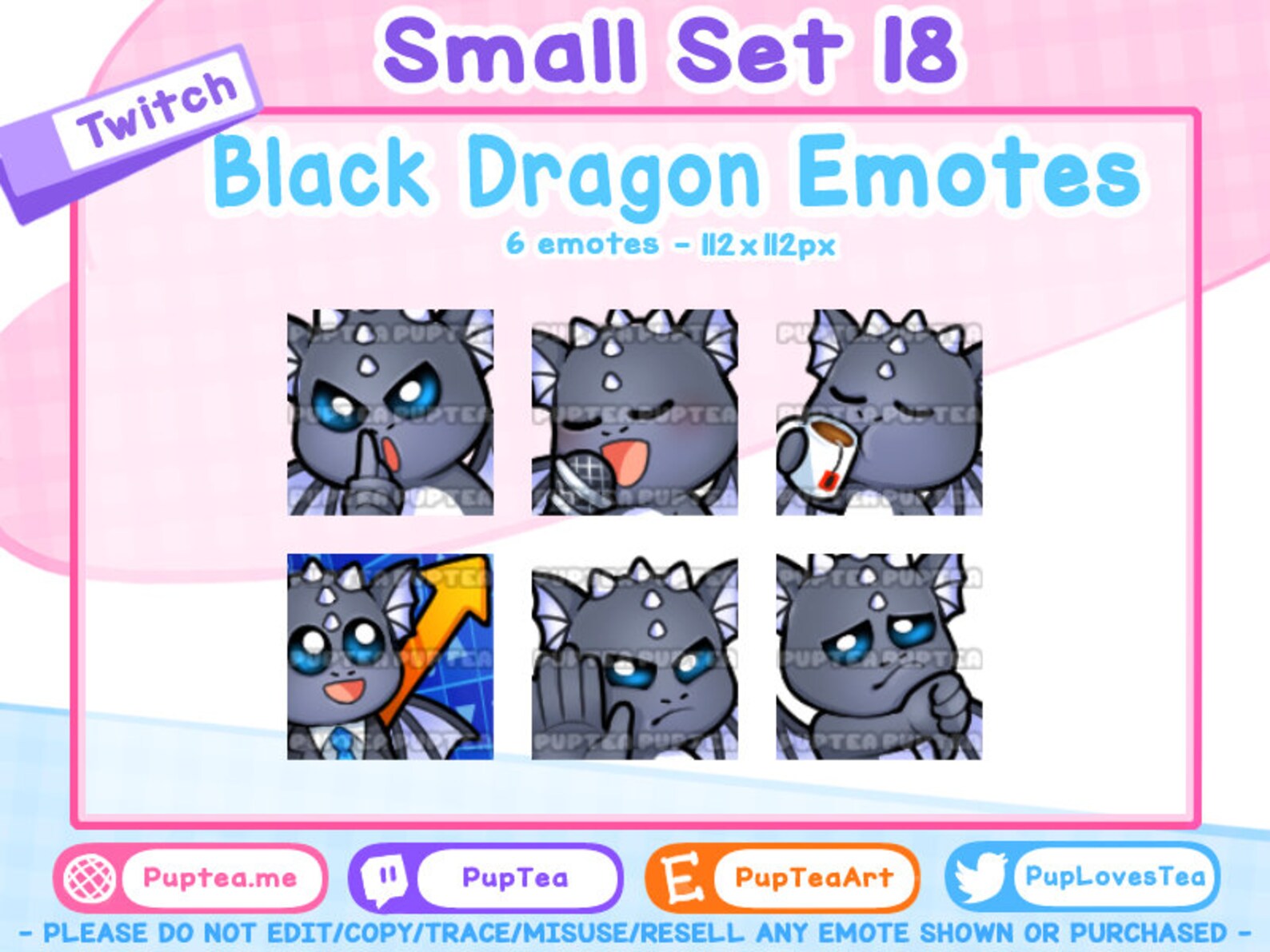 6x Cute Black / Grey Dragon Emotes Pack for Twitch Youtube and Discord ...