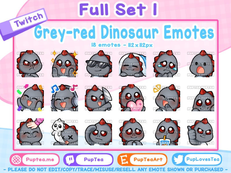 18x Cute Grey-red Dinosaurs Emotes Pack for Twitch Youtube and - Etsy