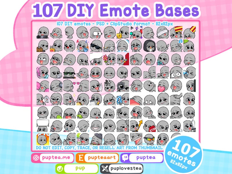 107x DIY Cute Emote Bases para Twitch, Youtube ou Discord Pacote Base ...