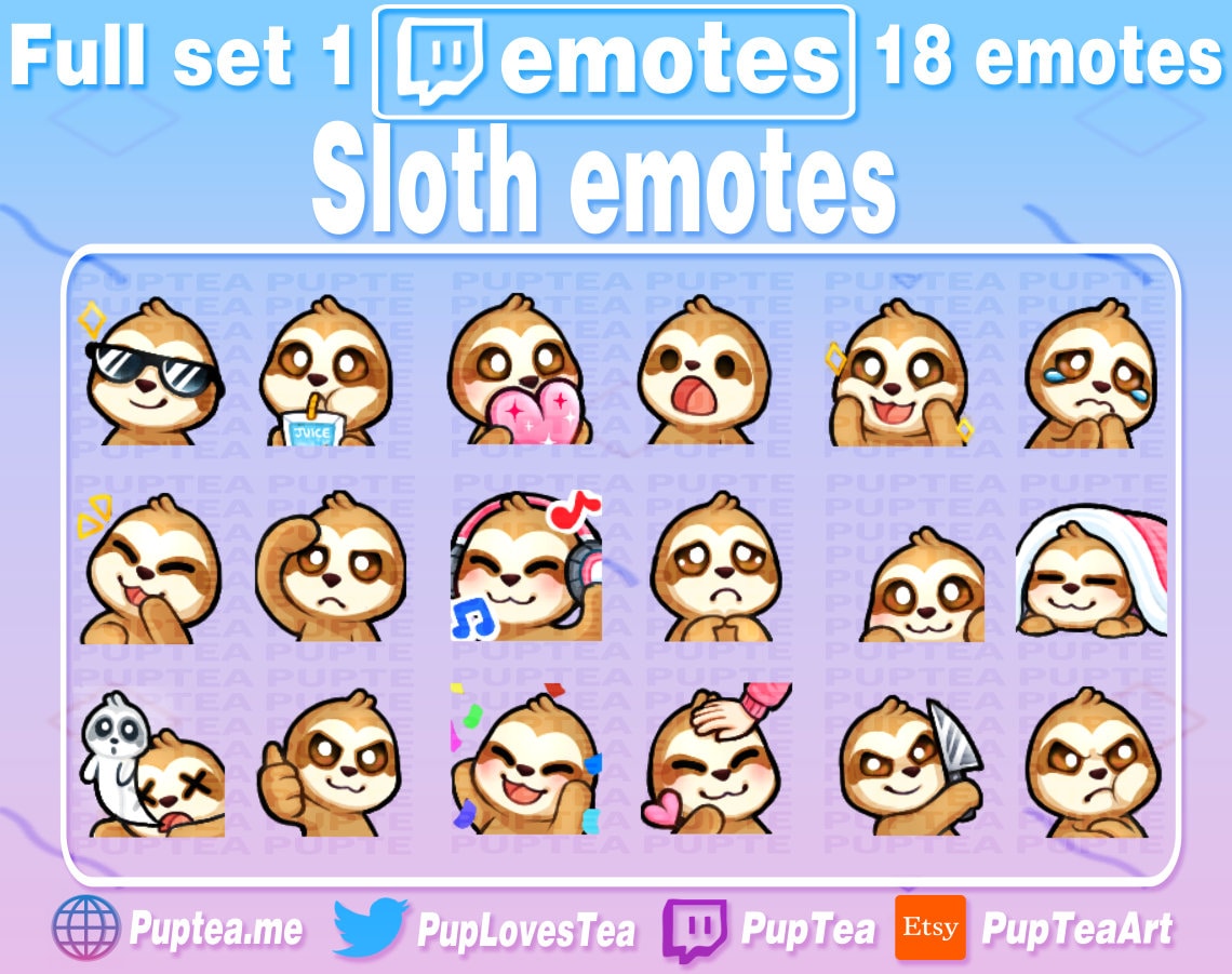 18x Cute Sloth Emotes Pack for Twitch Youtube and Discord Full Set 1 - Etsy