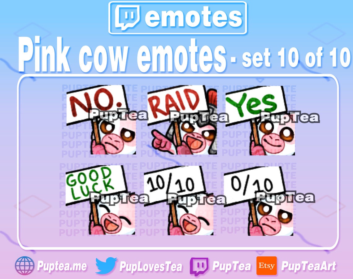 6x Cute Pink Cow Emotes Pack for Twitch Youtube and Discord Set 10 - Etsy