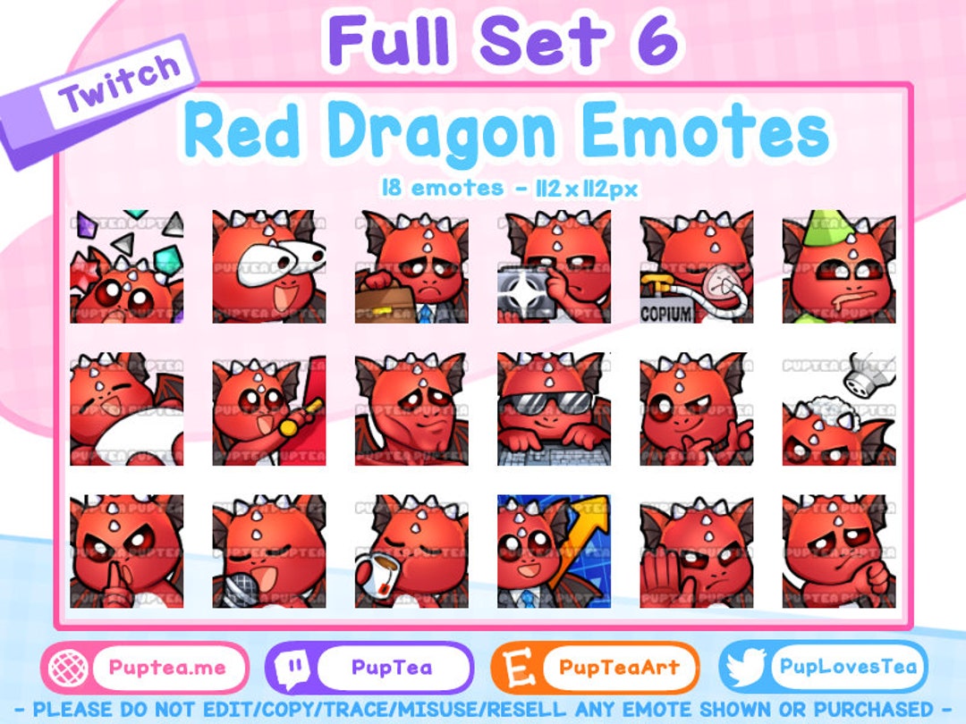 18x Cute Red Dragon Emotes Pack for Twitch Youtube and Discord | Full ...