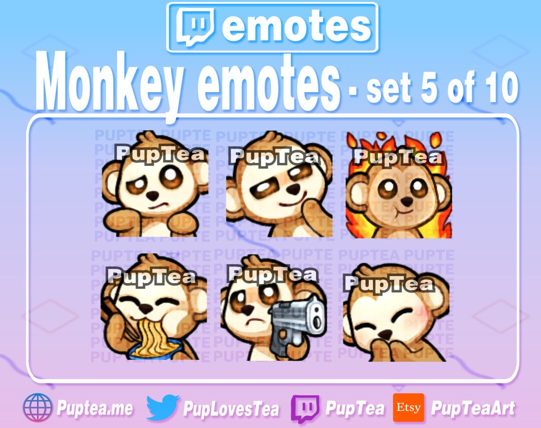 6x Cute Monkey Emotes Pack for Twitch Youtube and Discord | Set 5 - Etsy