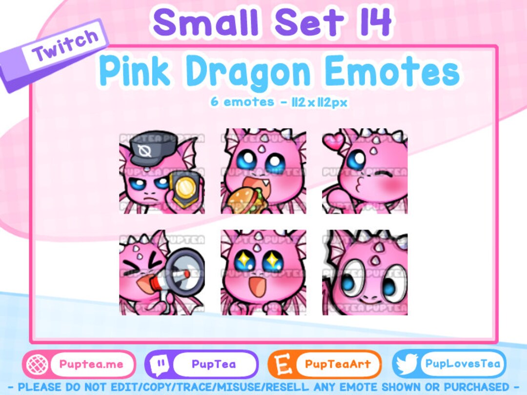6x Cute Pink Dragon Emotes Pack for Twitch Youtube and Discord Set 14 ...