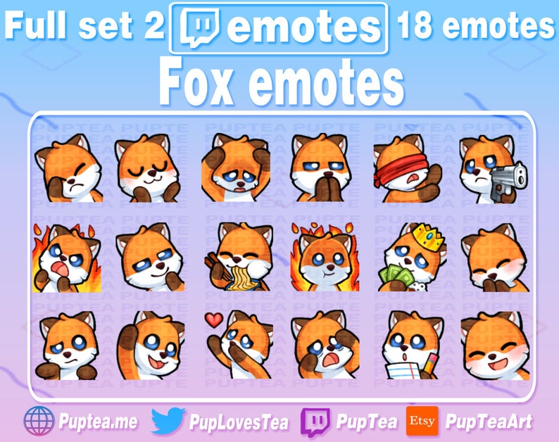 18x Cute Fox Emotes Pack for Twitch Youtube and Discord Full - Etsy