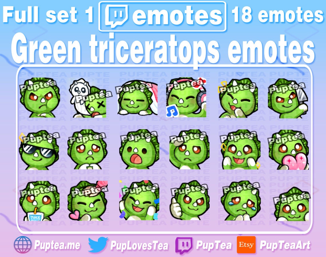 18x Cute Green Triceratops Emotes Pack for Twitch Youtube and - Etsy