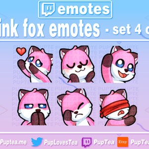 6x Cute Pink Fox Emotes Pack for Twitch Youtube and Discord Set 4 - Etsy