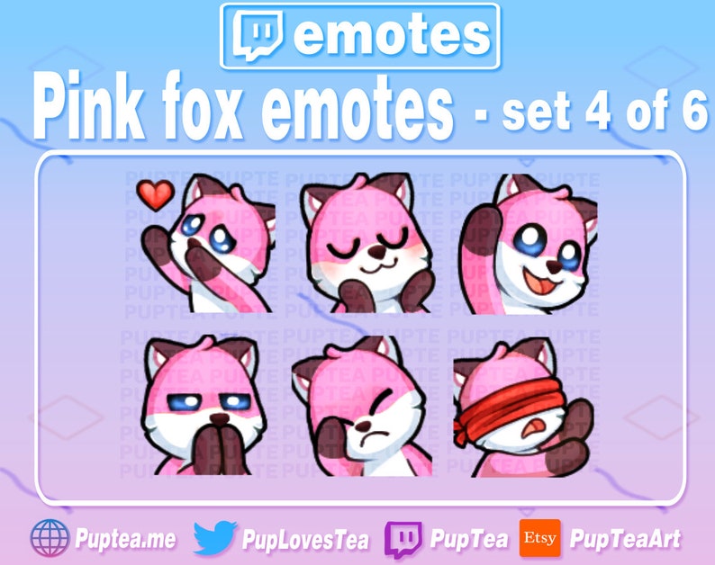 6x Cute Pink Fox Emotes Pack For Twitch Youtube And Discord Set 4 Etsy