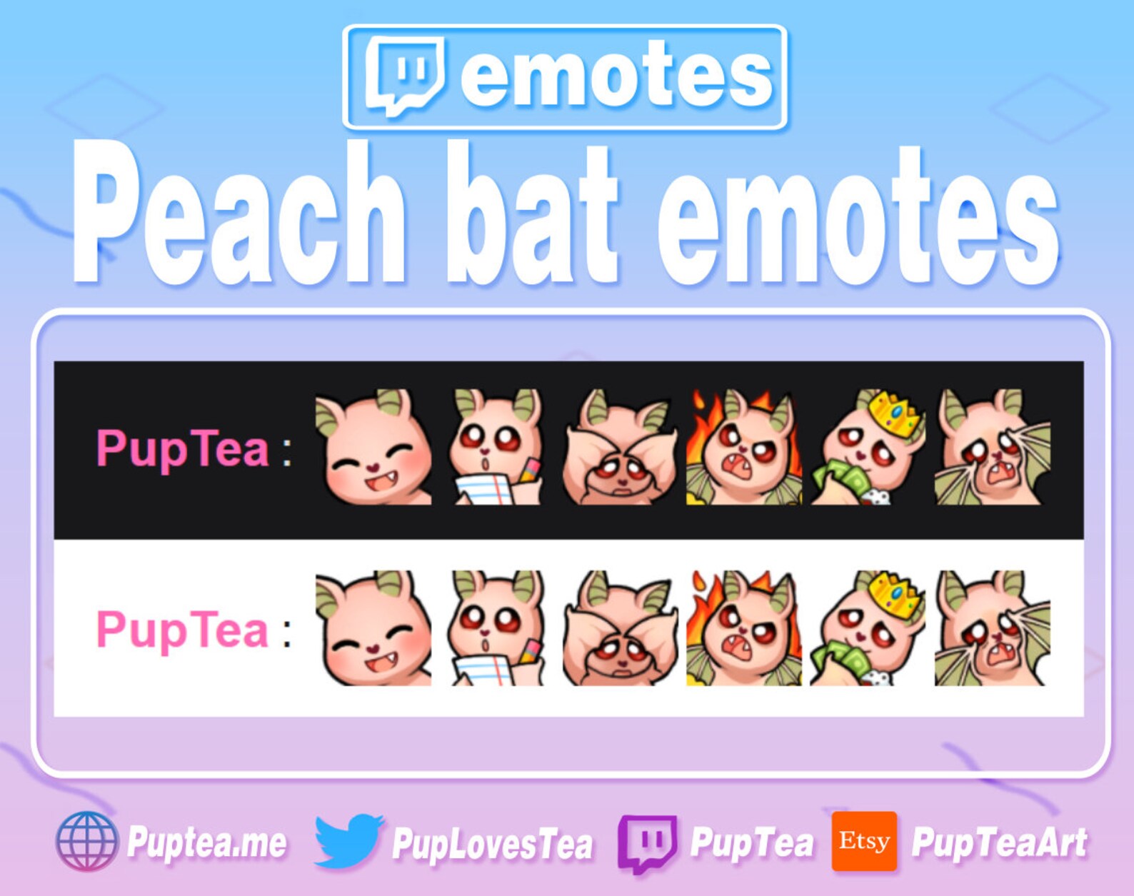 6x Cute Peach Bat Emotes Pack for Twitch Youtube and Discord Set 6 - Etsy