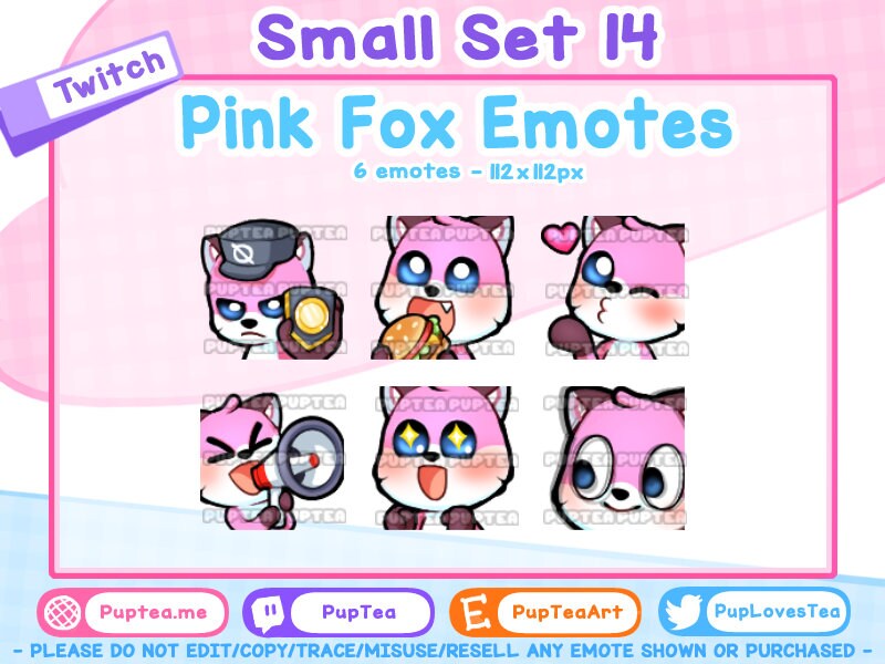6x Cute Pink Fox Emotes Pack for Twitch Youtube and Discord Small Set ...