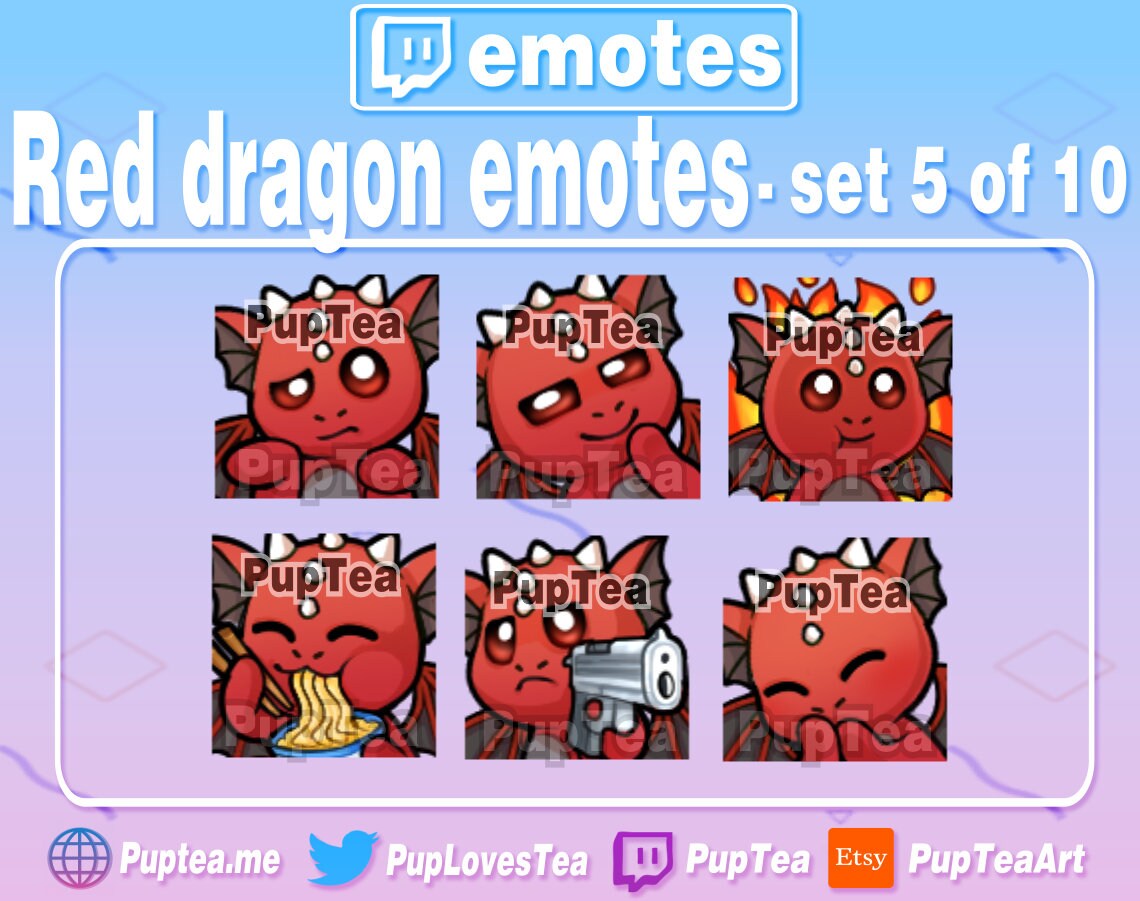 6x Cute Red Dragon Emotes Pack for Twitch Youtube and Discord - Etsy