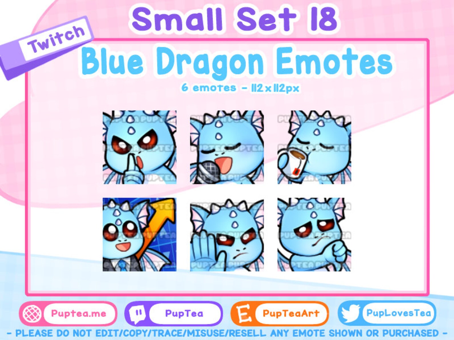 6x Cute Blue Dragon Emotes Pack for Twitch Youtube and Discord Set 18 ...