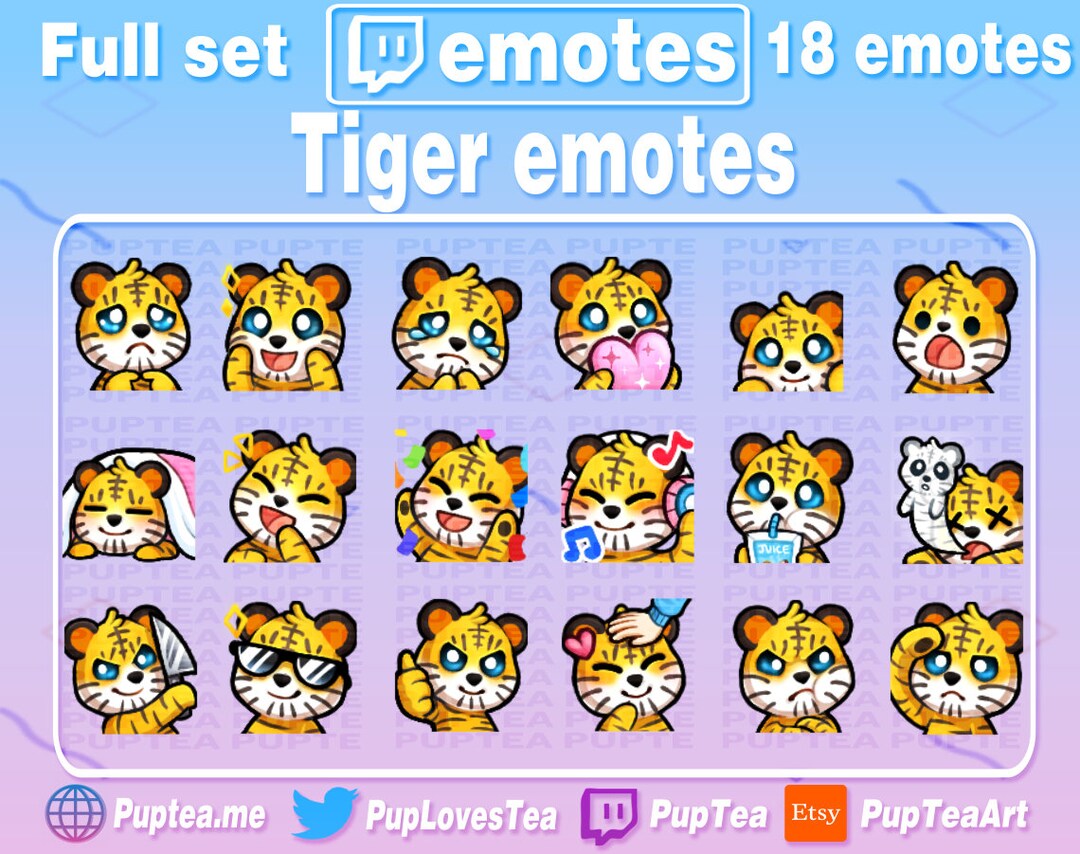 18x Cute Tiger Emotes Pack for Twitch Youtube and Discord Full Set 1 - Etsy