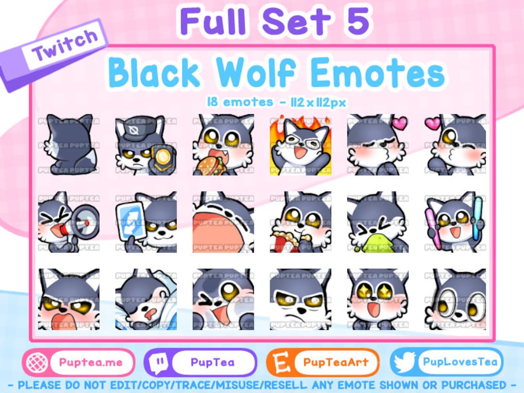18x Cute Black Wolf Emotes Pack for Twitch Youtube and Discord | Full ...