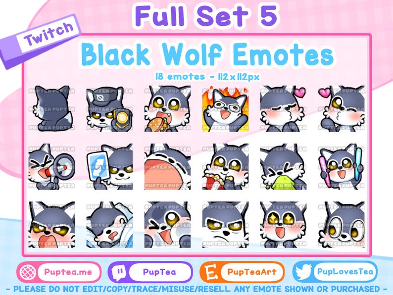 18x Cute Black Wolf Emotes Pack for Twitch Youtube and Discord Full Set ...