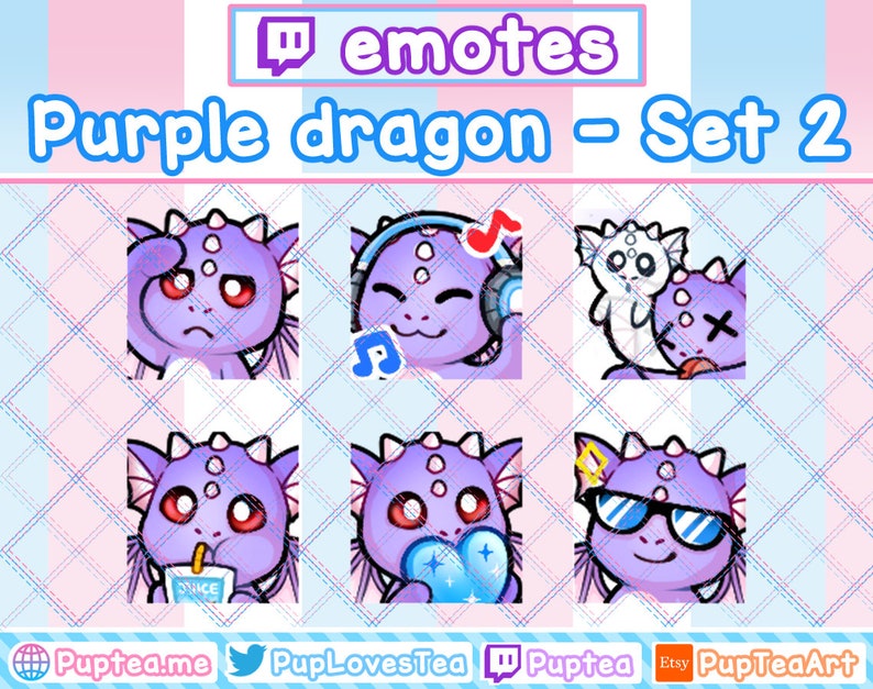 6x Cute Purple Dragon Emotes Pack for Twitch Youtube and Discord | Set ...