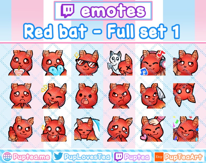 18x Cute Red Bat Emotes Pack for Twitch Youtube and Discord Full Set 1 ...