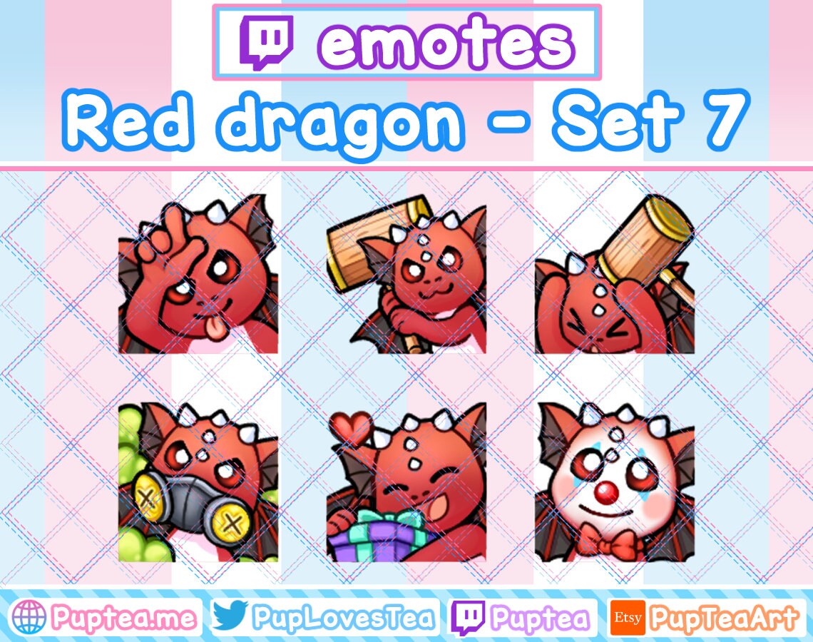 6x Cute Red Dragon Emotes Pack for Twitch Youtube and Discord | Set 7 ...