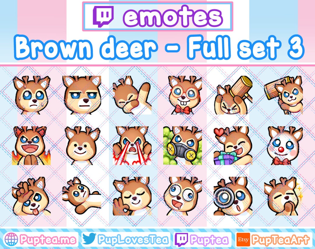 18x Cute Brown Deer Emotes Pack for Twitch Youtube and Discord Full Set ...