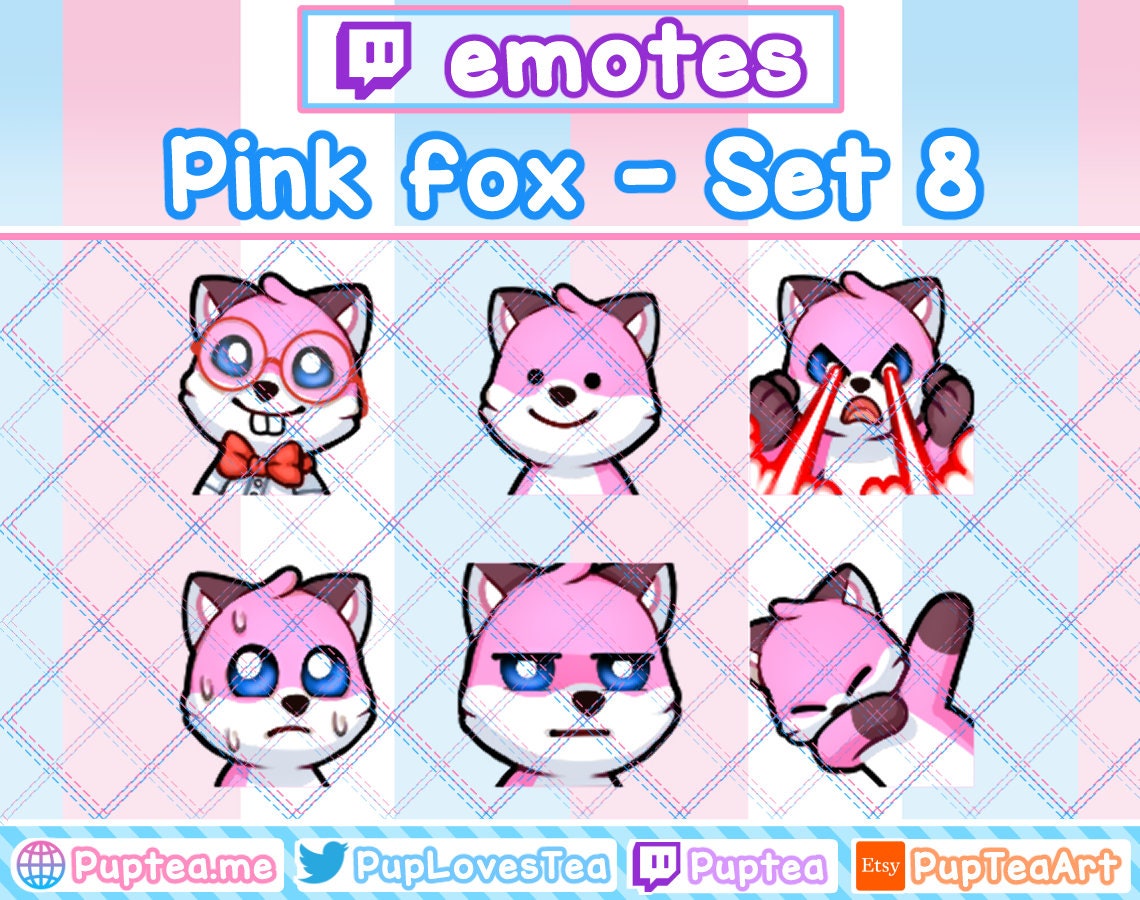 6x Cute Pink Fox Emotes Pack for Twitch Youtube and Discord Set 8 - Etsy