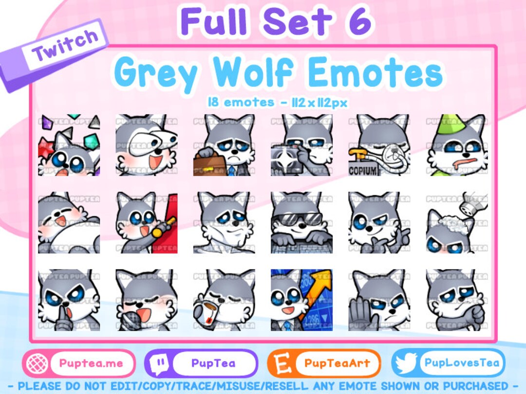 18x Cute Grey Wolf Emotes Pack for Twitch Youtube and Discord Full Set ...
