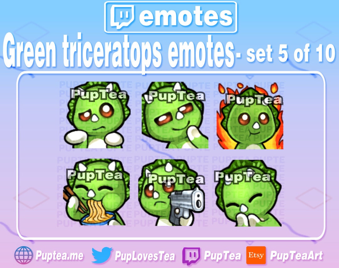 6x Cute Green Triceratops Emotes Pack for Twitch Youtube and Discord ...