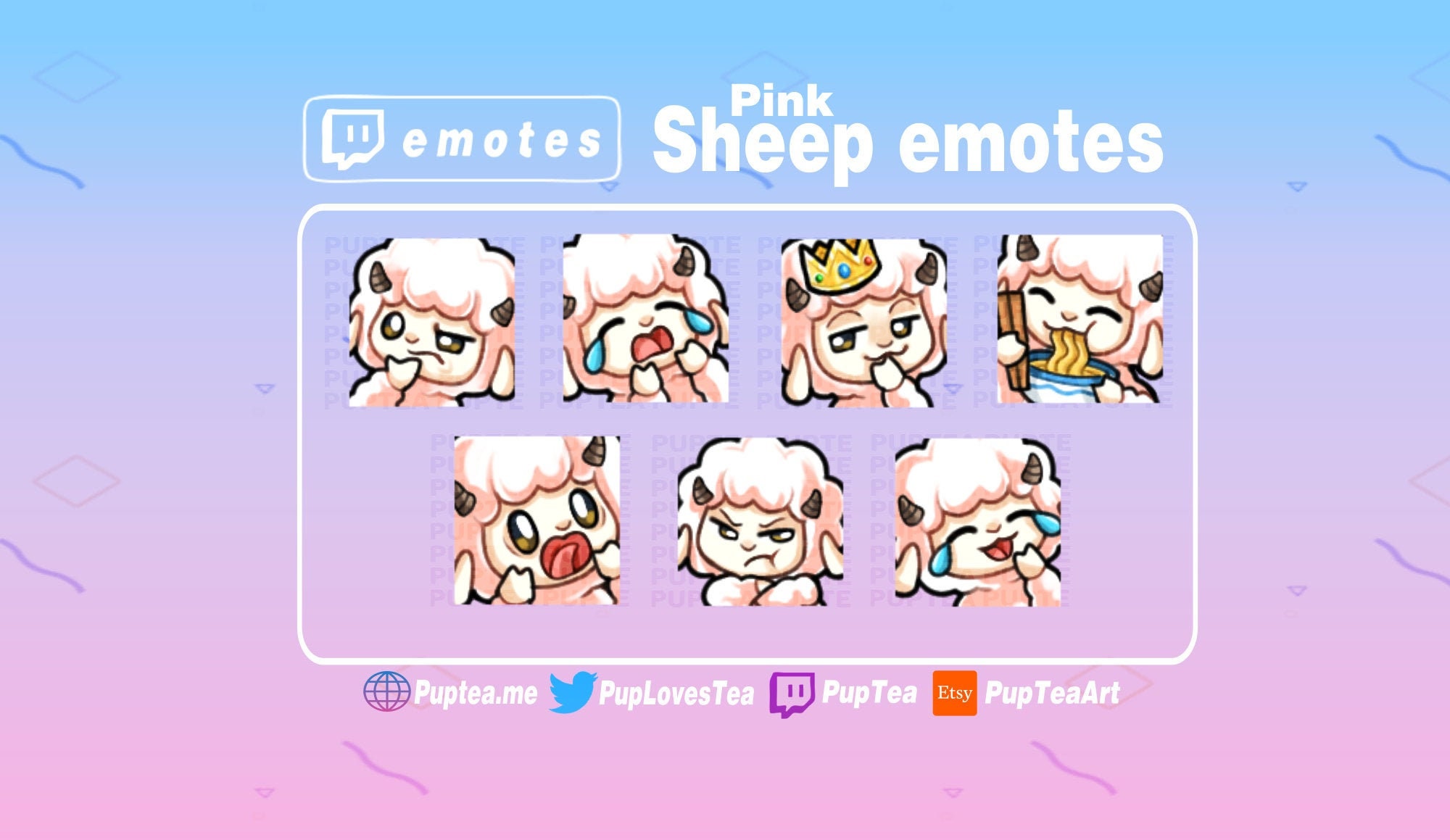 7x Cute Pink Sheep Emotes Pack for Twitch Youtube and Discord Set 3 - Etsy